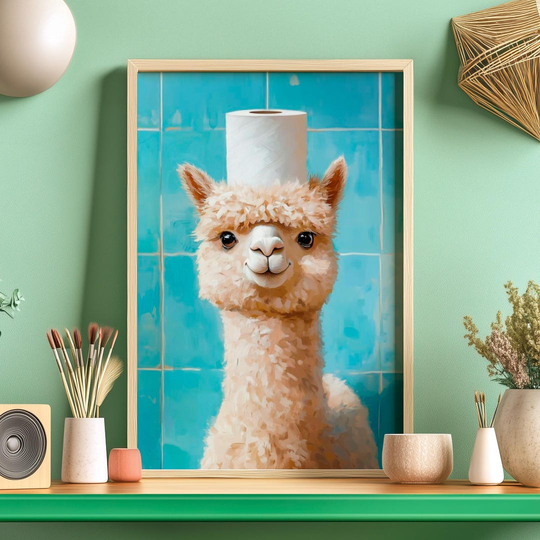 Bathroom Toilet Paper Alpaca Poster, Baby Llama Lover, Funny Camelid ...