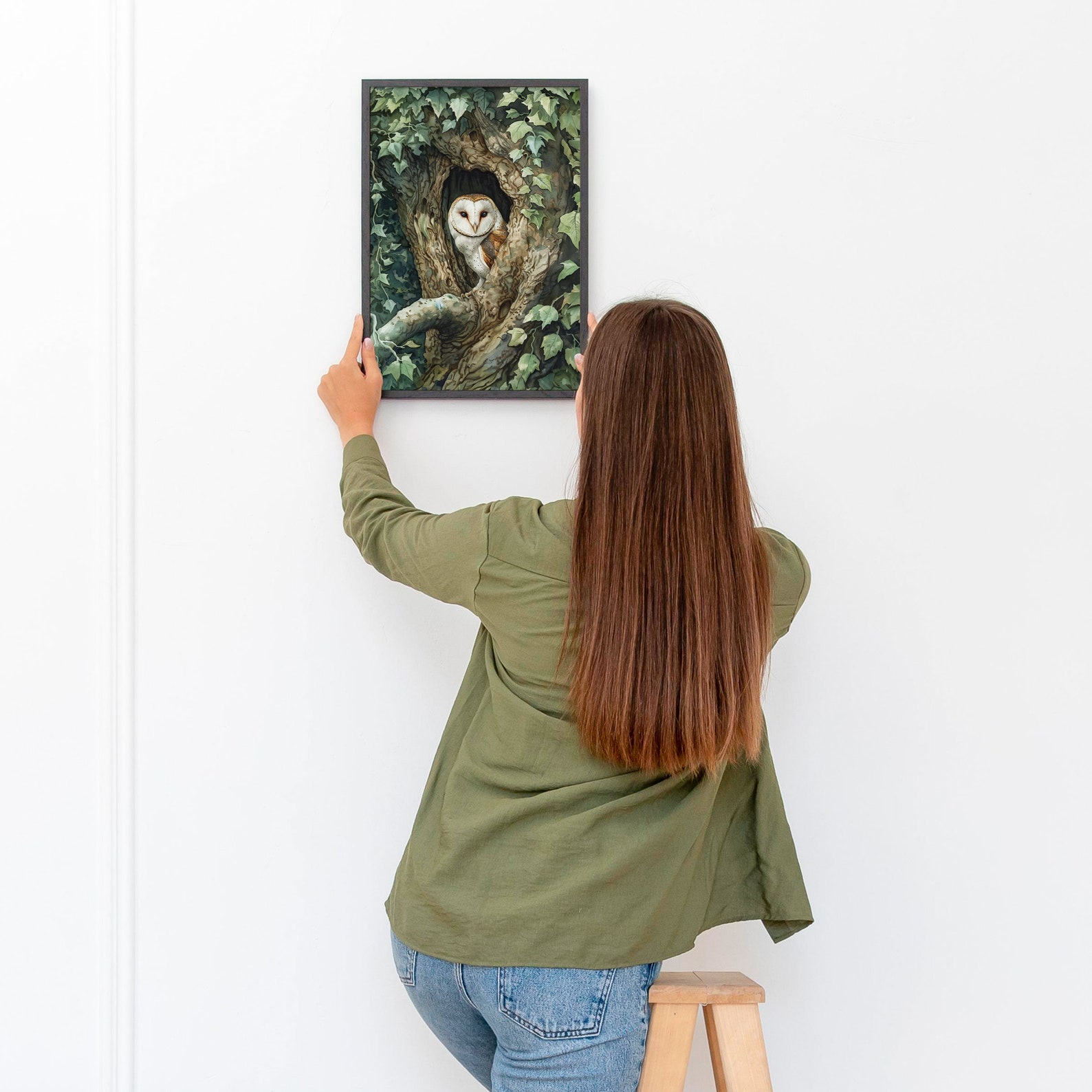 Tree Hollow Barn Owl Poster, Owl Nursery Decor, Vintage Forest Print ...