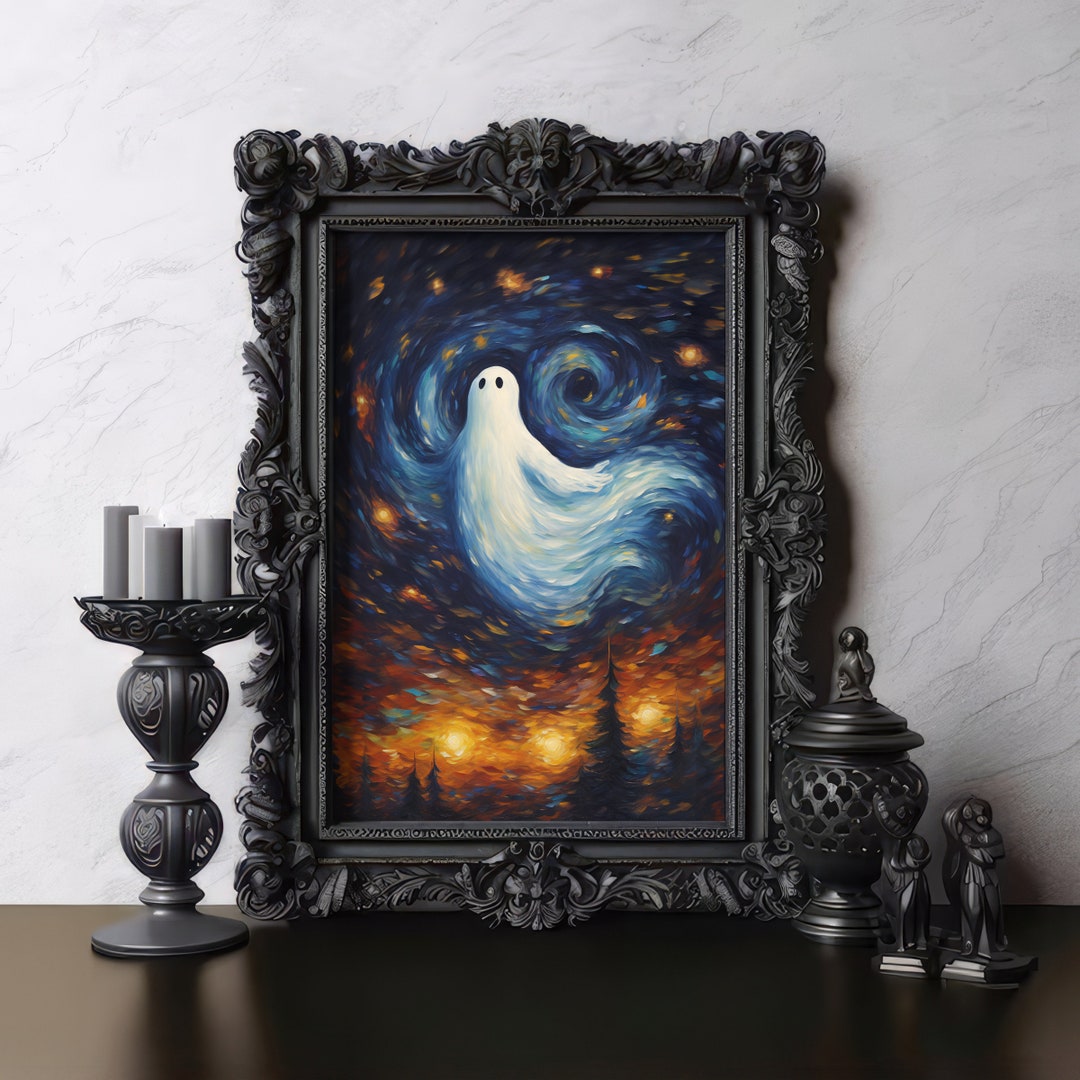 Starry Night Haunting Ghost Poster, Vintage Horror Art Print, Spooky ...