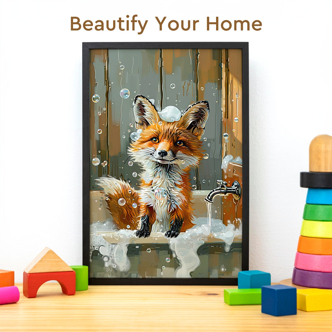 Bathtub Bubble Bath Fox Poster, Bathroom Wall Art, Fox Lover Gifts ...