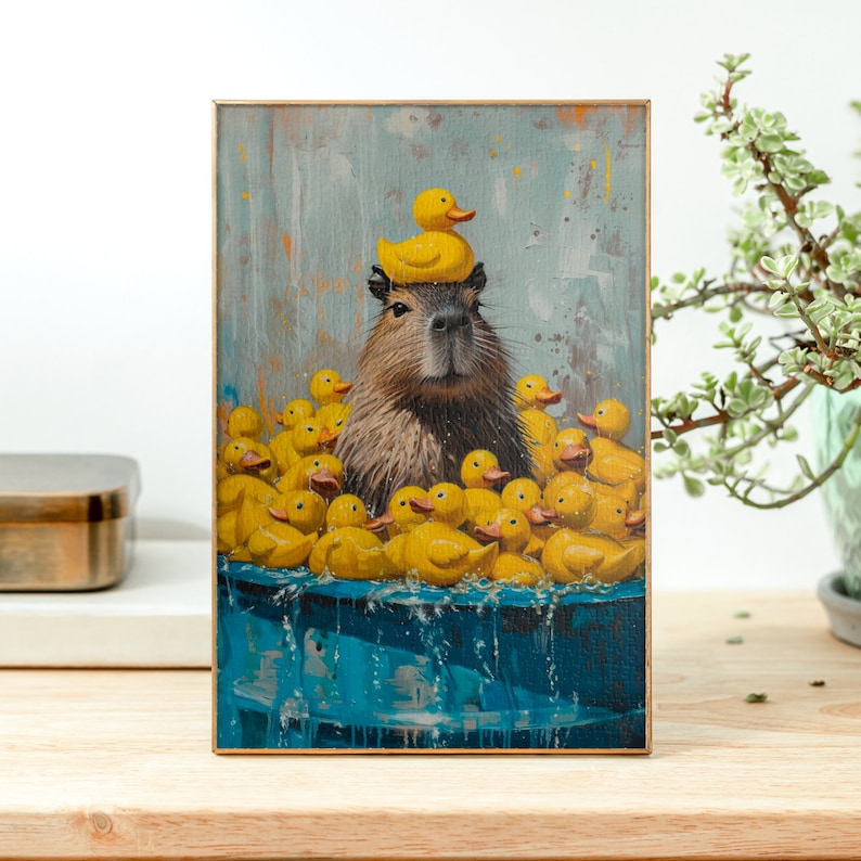 Capybara in Rubber Duck Pool Jigsaw Puzzle, Whimsical Wildlife Wall Art ...