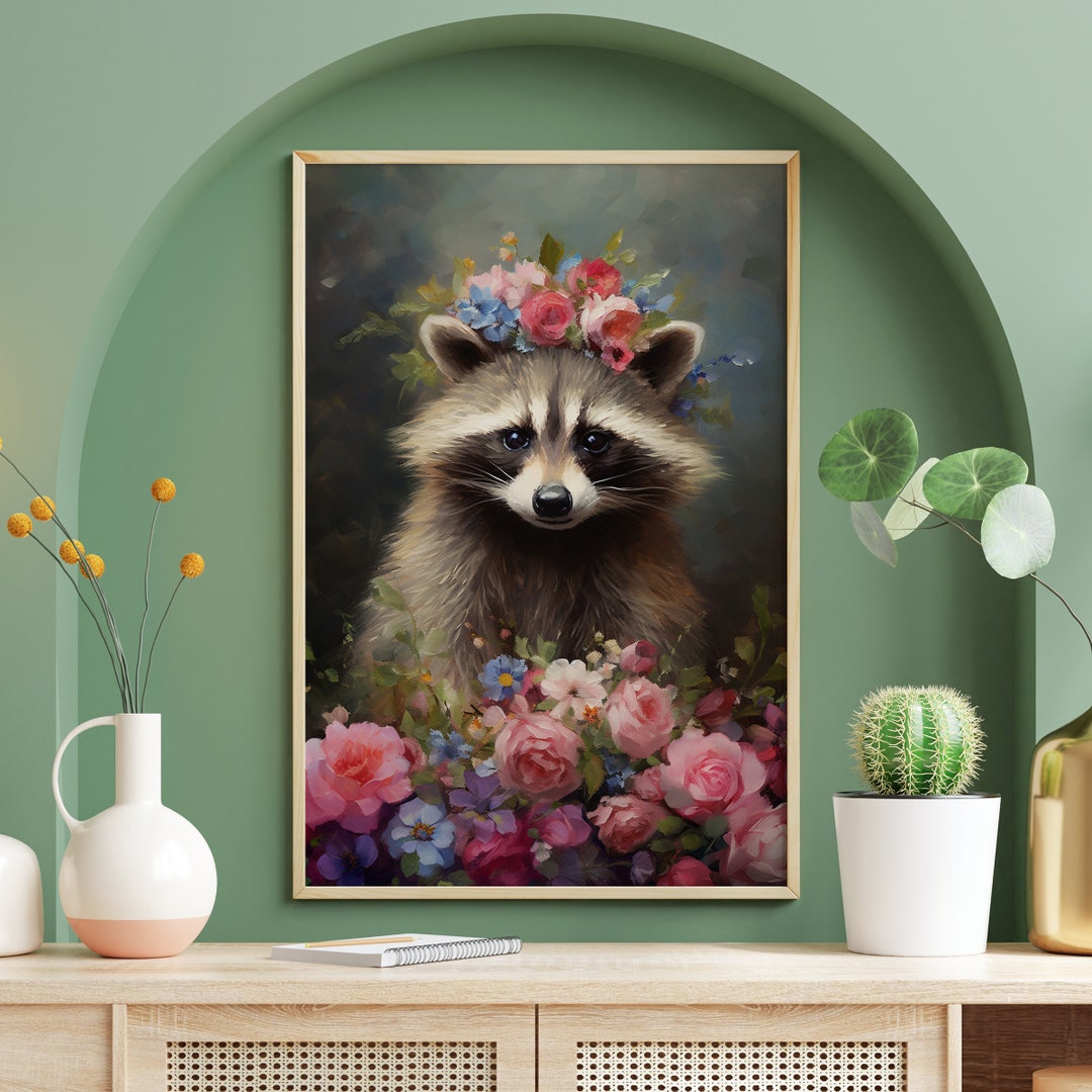 Garden Flower Crown Raccoon Poster, Cute Trash Panda, Raccoon Lover ...