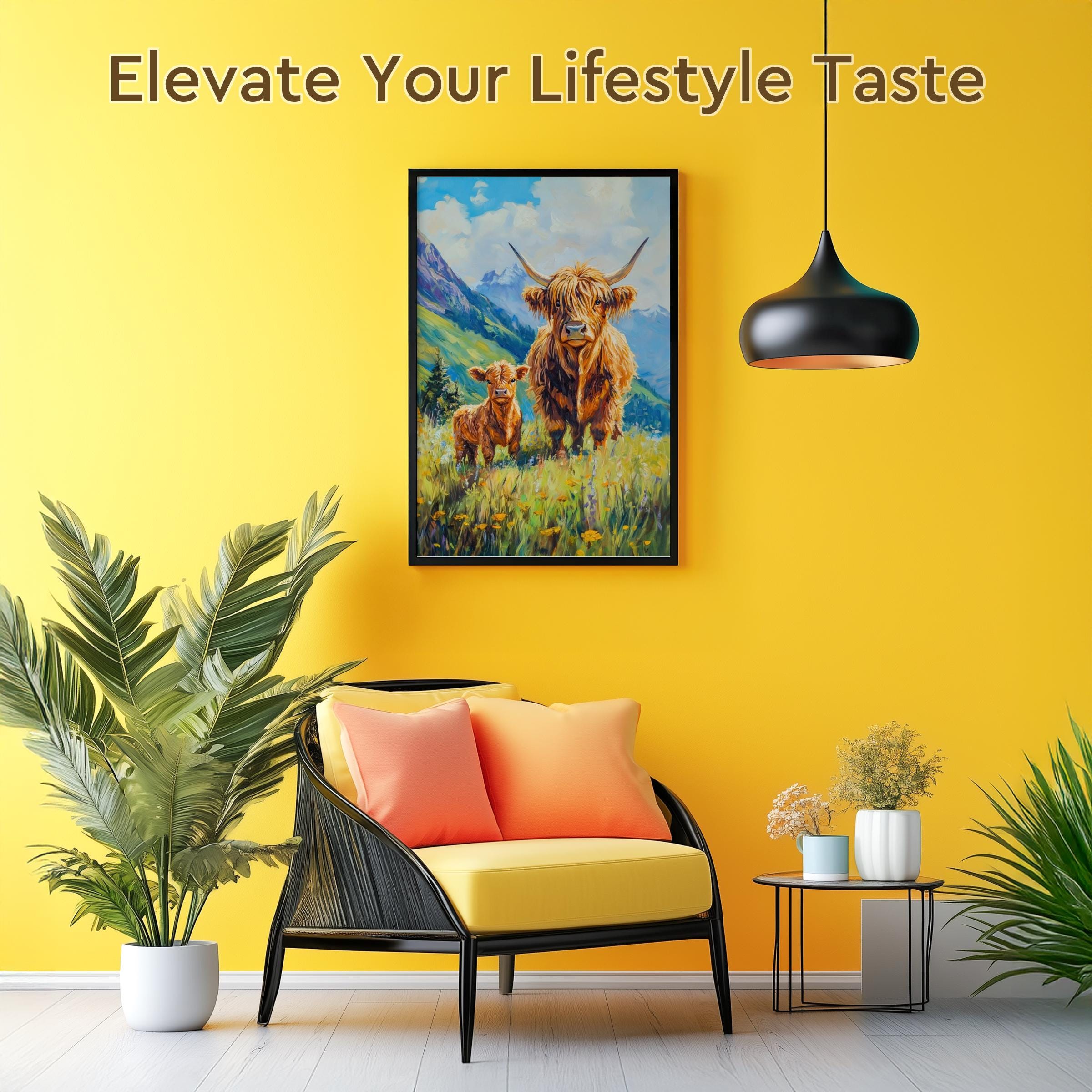 Highland Cow Family Grazing Poster, Scottish Cow Lover, Scotland Cattle ...