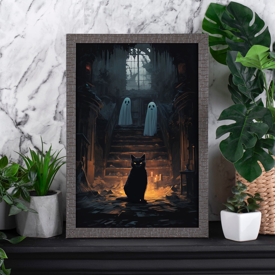 Haunted House Black Cat Poster, Haunting Ghost, Haunted Mansion Decor ...