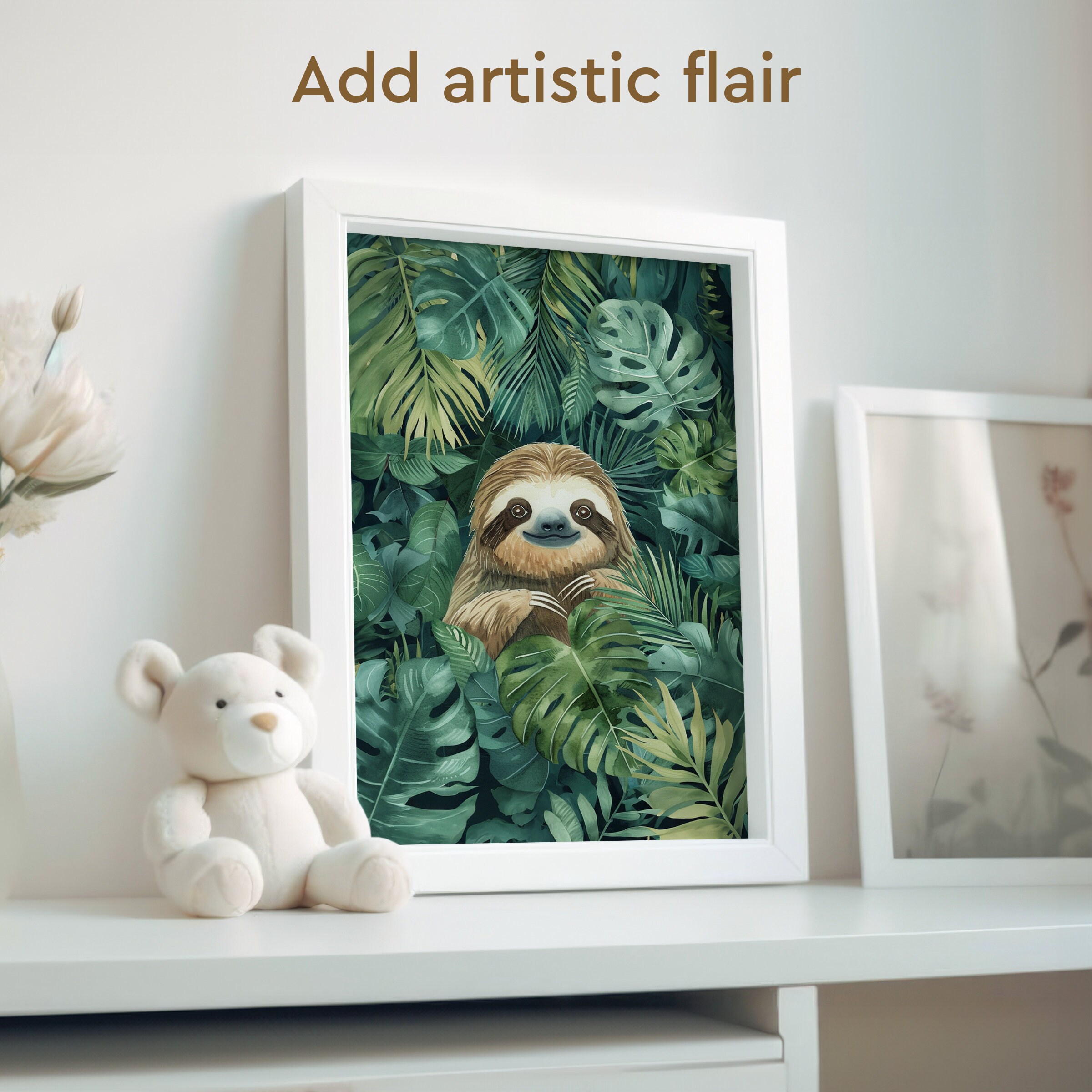 Rainforest Monstera Plant Sloth Poster, Funny Sloth Wall Art, Sloth ...