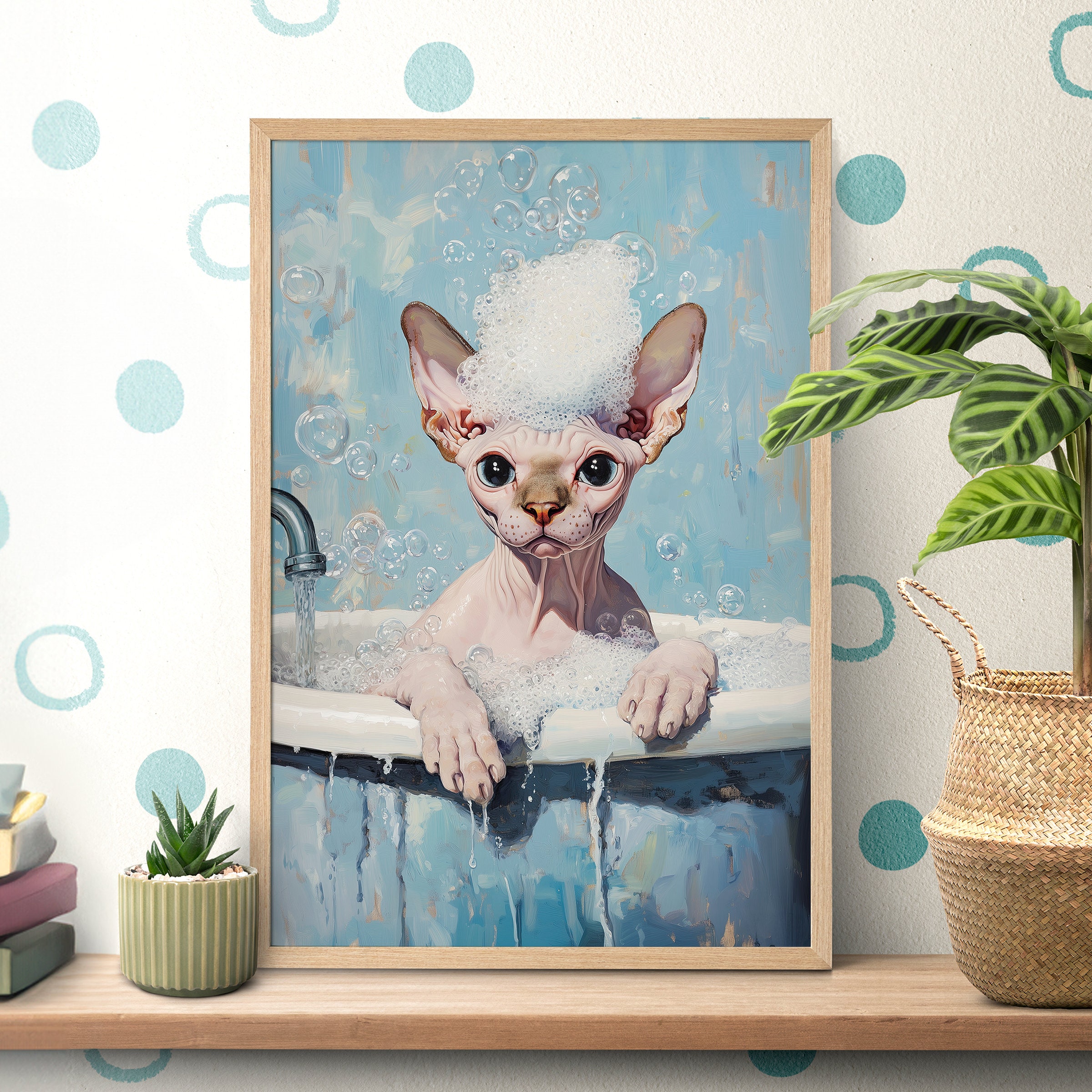 Bathtub Bubble Bath Sphynx Poster, Bathroom Wall Art, Hairless Cat, Funny Kitten Print, Cat ...
