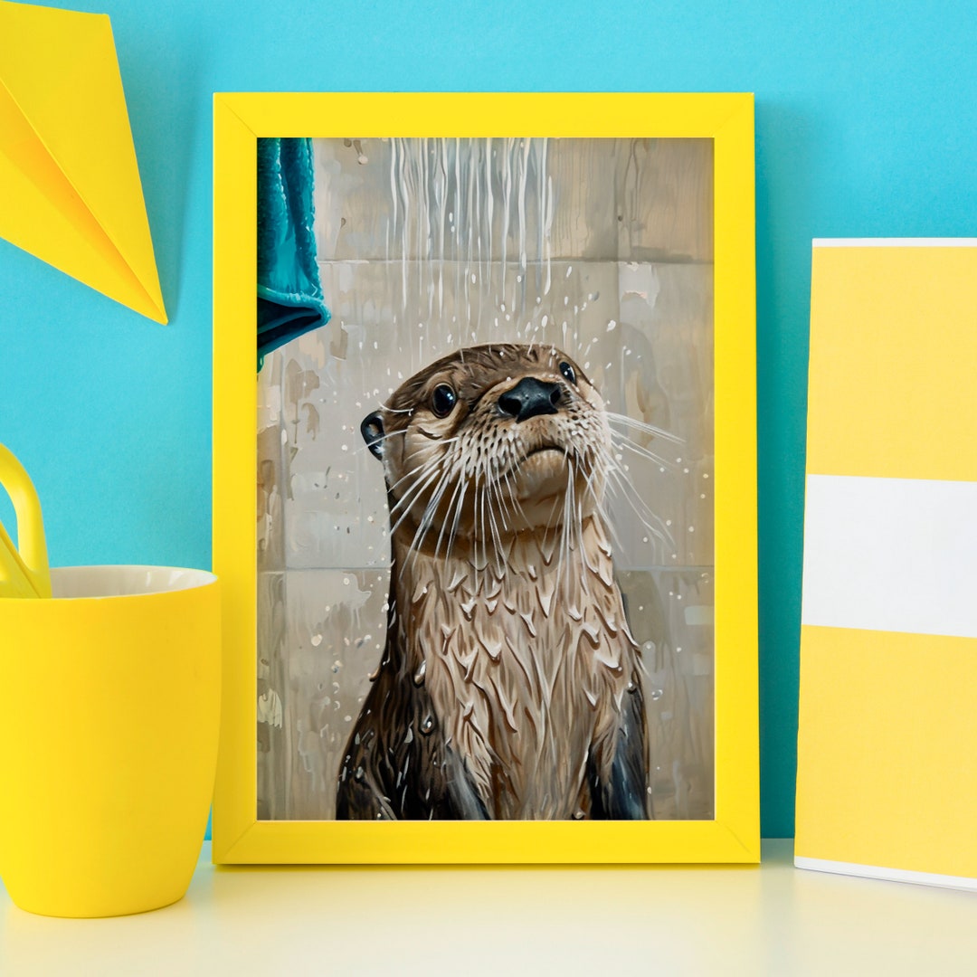 Bathroom Rain Shower Otter Poster, Funny Sea Otter Print, Otter Lover ...
