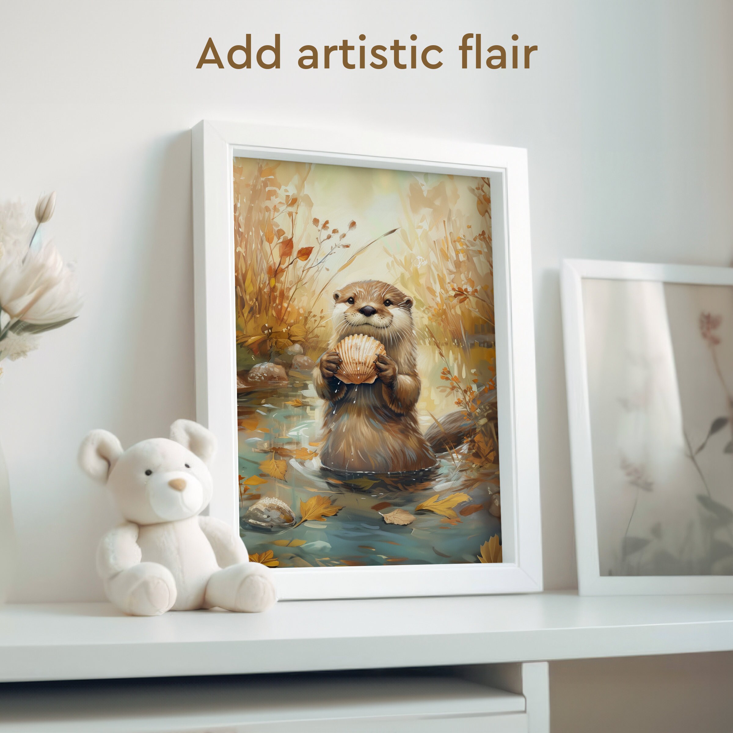 Playful Otter Collect Seashell Poster, Funny Sea Otter Gift, Vintage ...