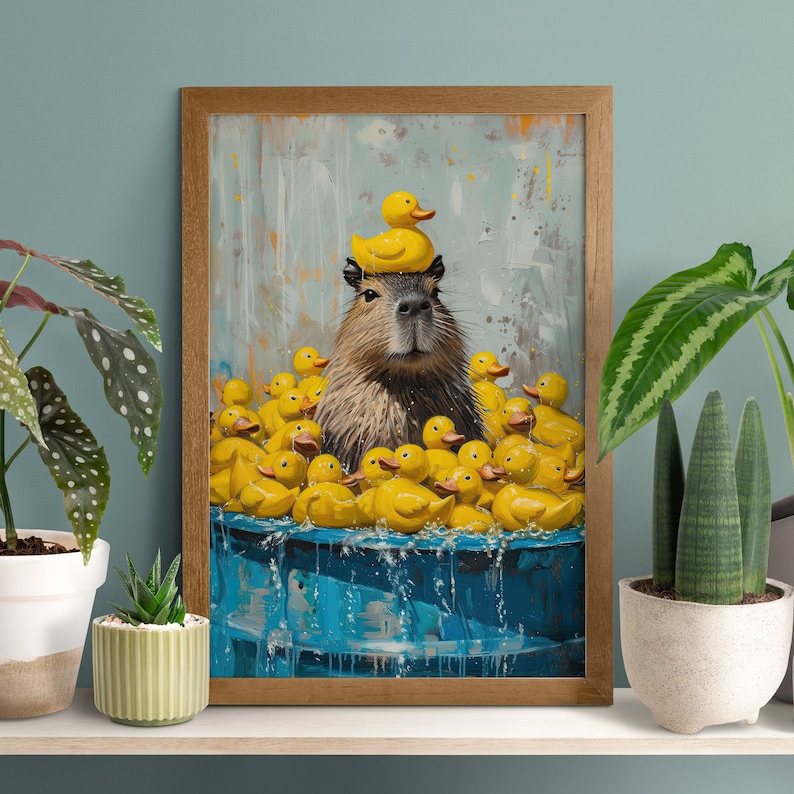 Rubber Duck Pool Capybara Poster, Bathroom Wall Art, Funny Capybara ...