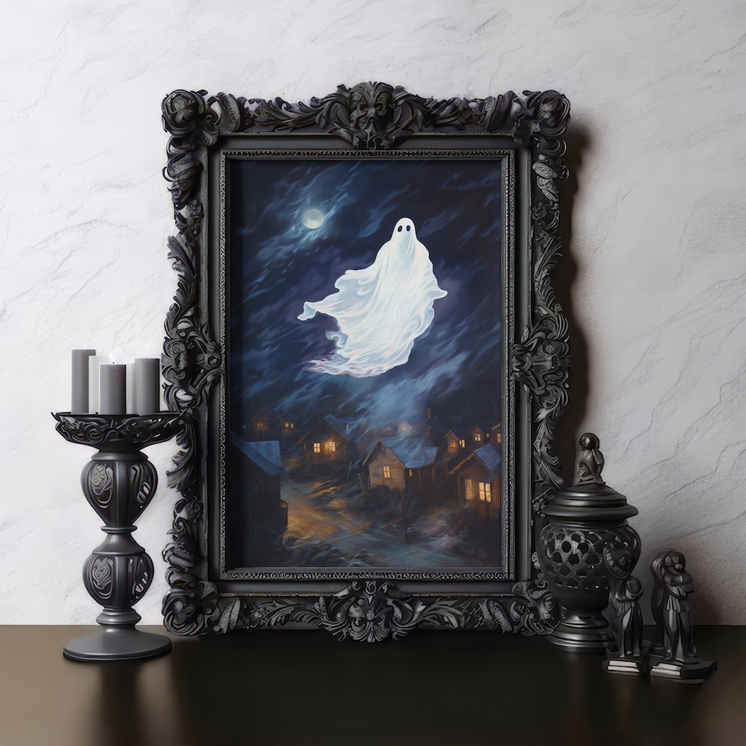 Haunting Ghost Village Poster, Vintage Horror Wall Art, Spooky Ghost ...
