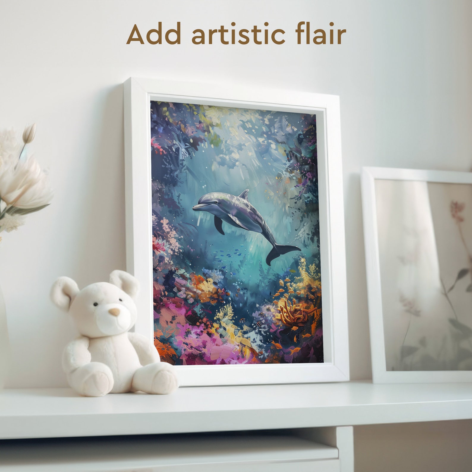 Undersea Dolphin Coral Reef Poster, Dolphin Lover Gift, Vintage Ocean ...