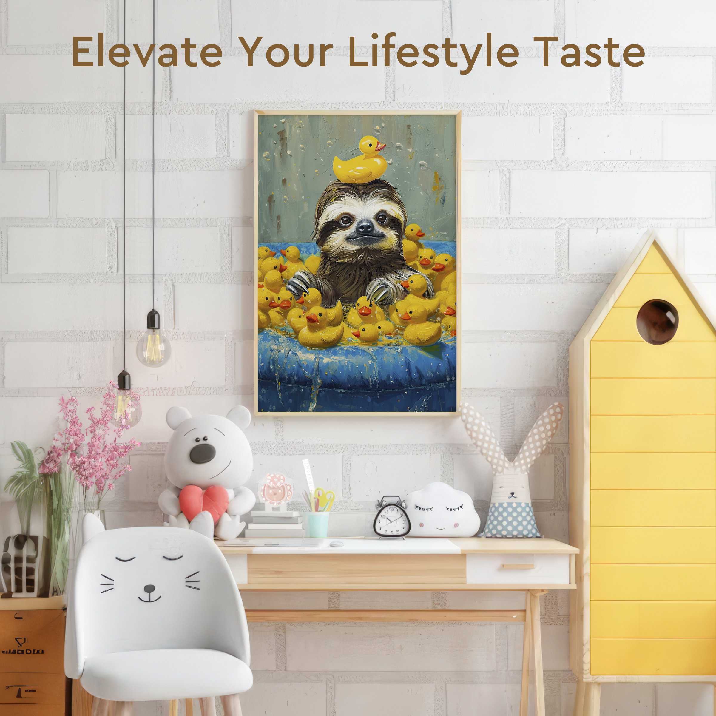 Rubber Duck Pool Sloth Poster, Bathroom Wall Art, Cute Sloth Gifts ...