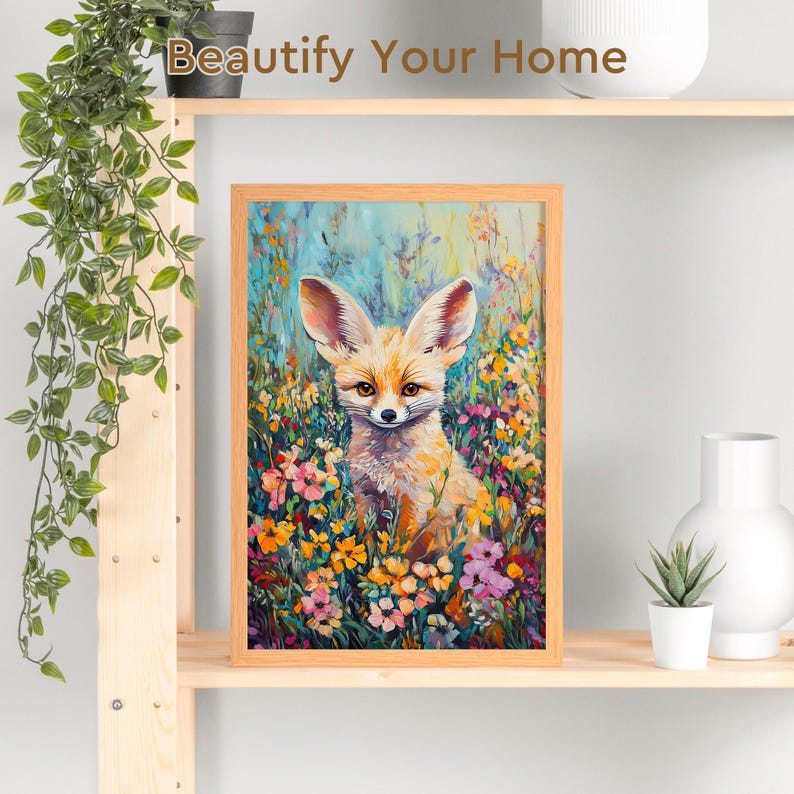 Flower Field Fennec Fox Poster, Funny Desert Fox, Vulpes Zerda Nursery ...