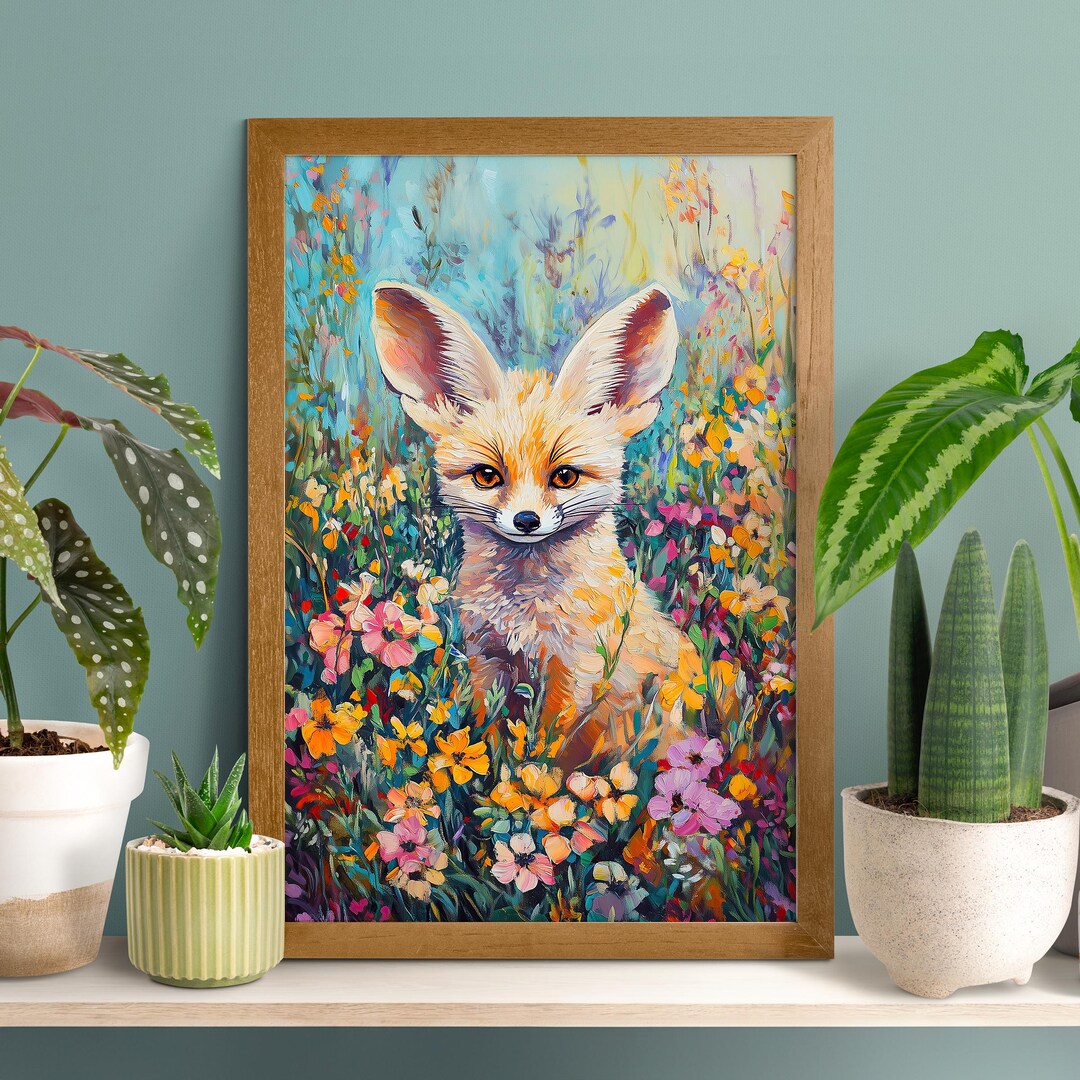 Flower Field Fennec Fox Poster, Funny Desert Fox, Vulpes Zerda Nursery ...