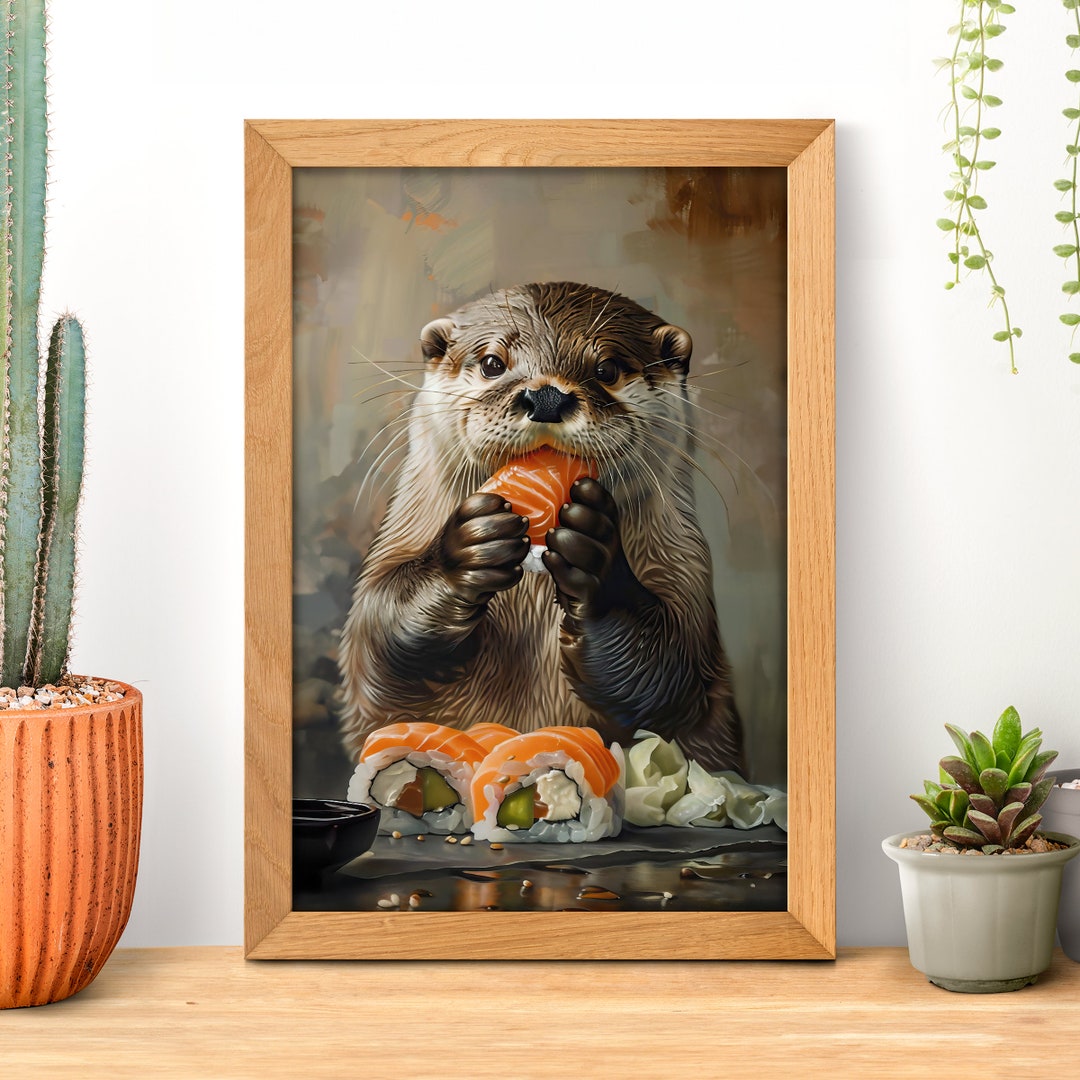 Japanese Sushi Lover Otter Poster, Funny Sea Otter Portrait, Wild ...