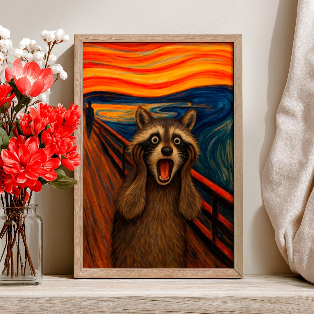 The Scream Raccoon Masterpiece Poster, Trash Panda Wall Art, Raccoon ...