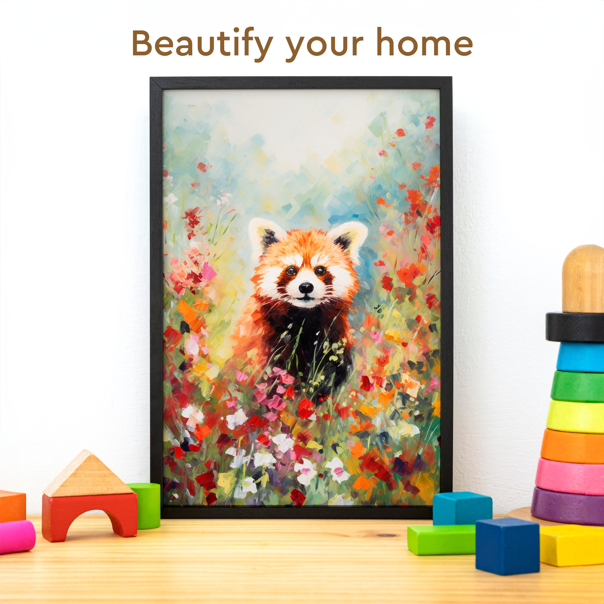 Flower Field Red Panda Poster, Cute Red Panda Pattern, Red Panda ...