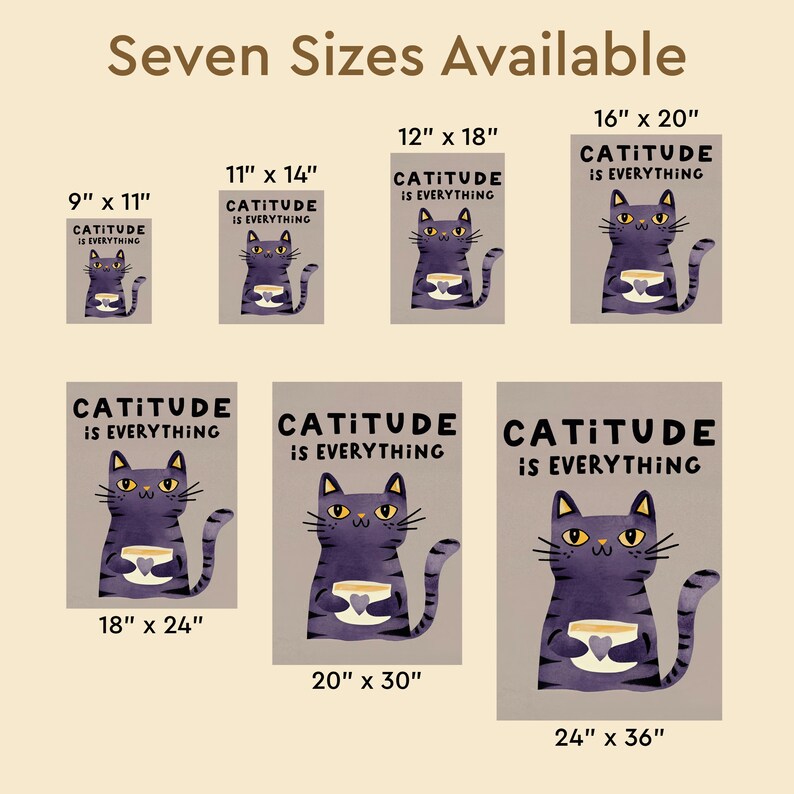 Funny Cat Quote Poster Catitude is Everything Black Cat Wall - Etsy