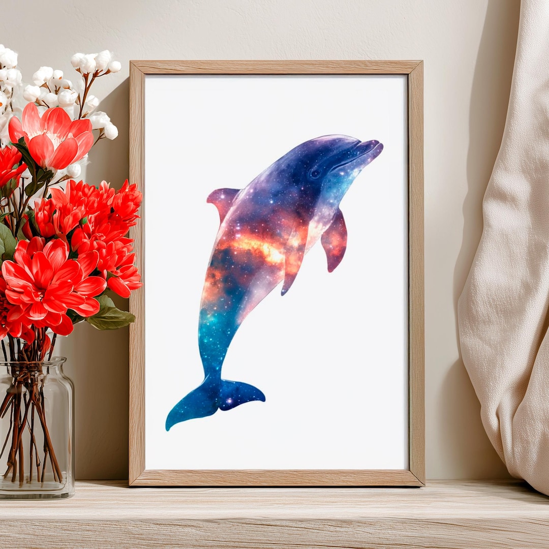 Space Galaxy Dolphin Silhouette Poster, Milky Way Wall Art, Marine Life ...
