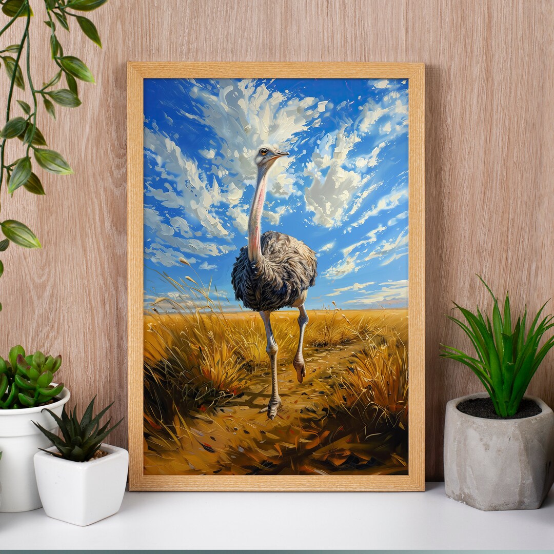 Sunshine Savannah Running Ostrich Poster, Funny Ostriches Wall Art ...
