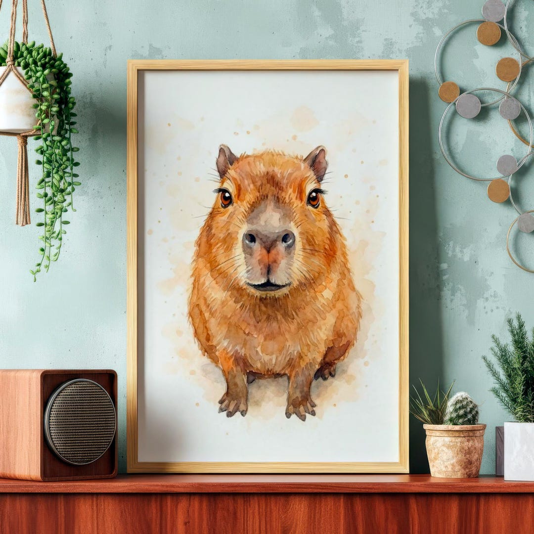 Whimsical Watercolor Capybara Aerial Poster, Wildlife Wall Art Nursery ...