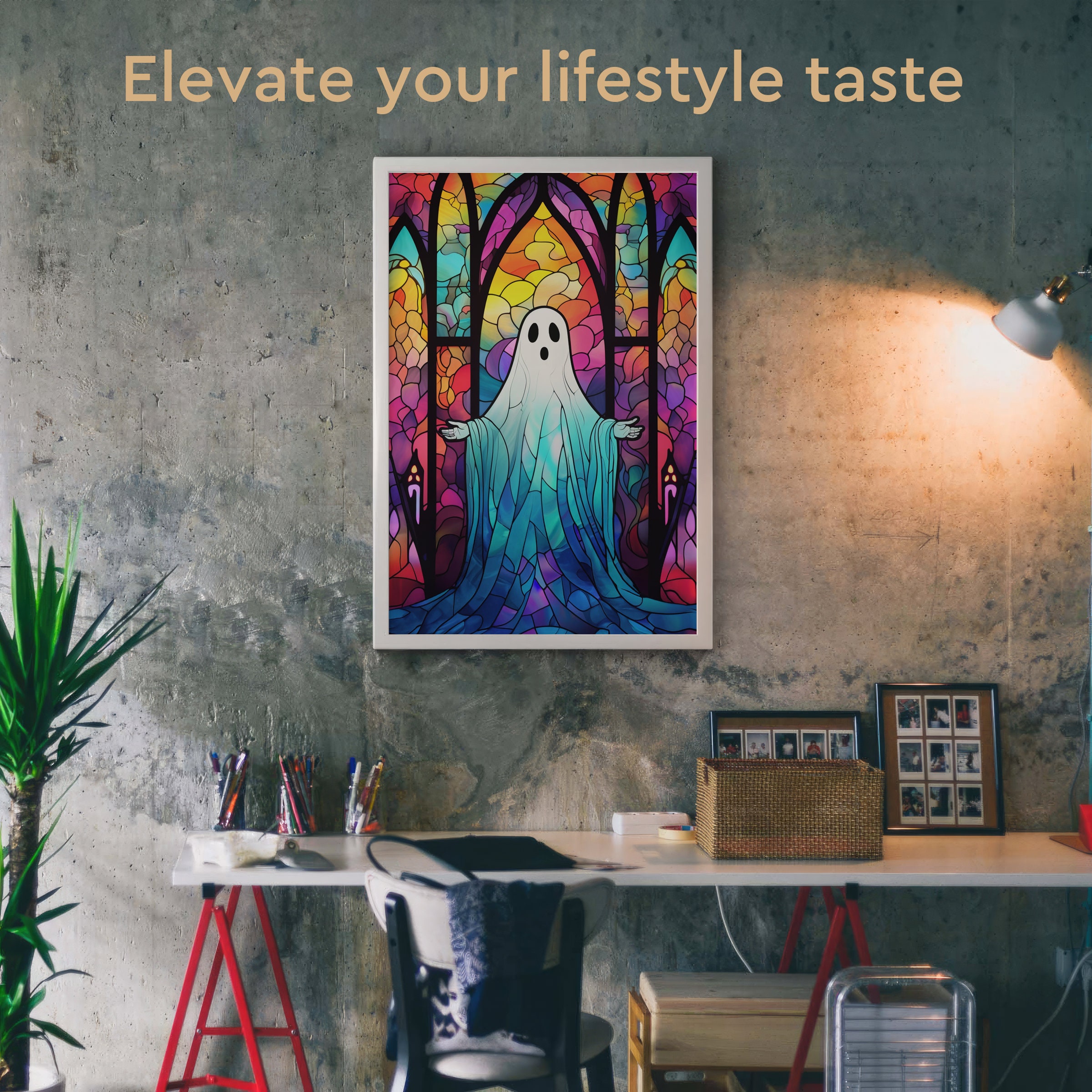 Stained Glass Haunting Ghost Poster, Vintage Horror Print, Ghost ...