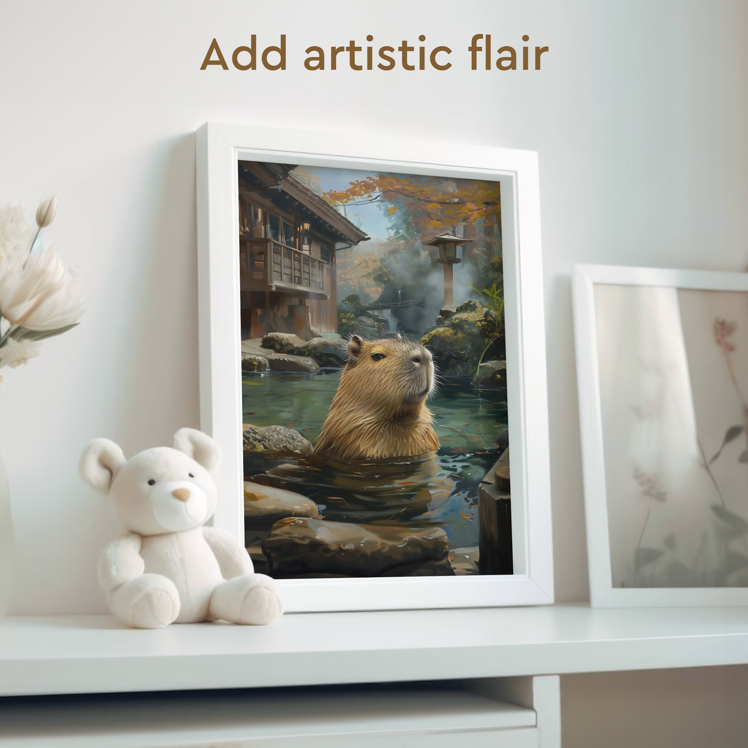 Japanese Hot Spring Capybara Poster, Funny Capybara Print, Capybara ...