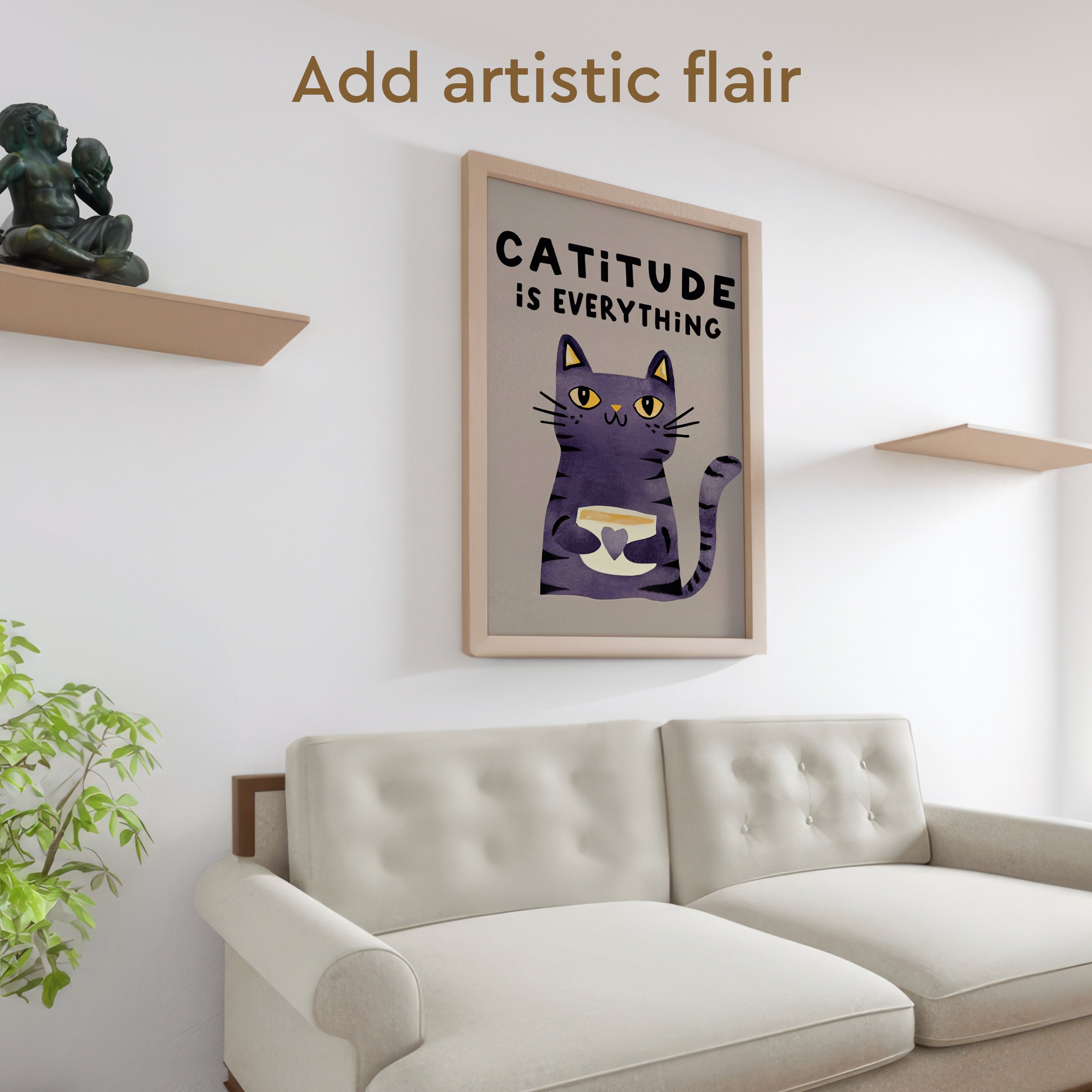 Funny Cat Quote Poster Catitude is Everything Black Cat Wall - Etsy
