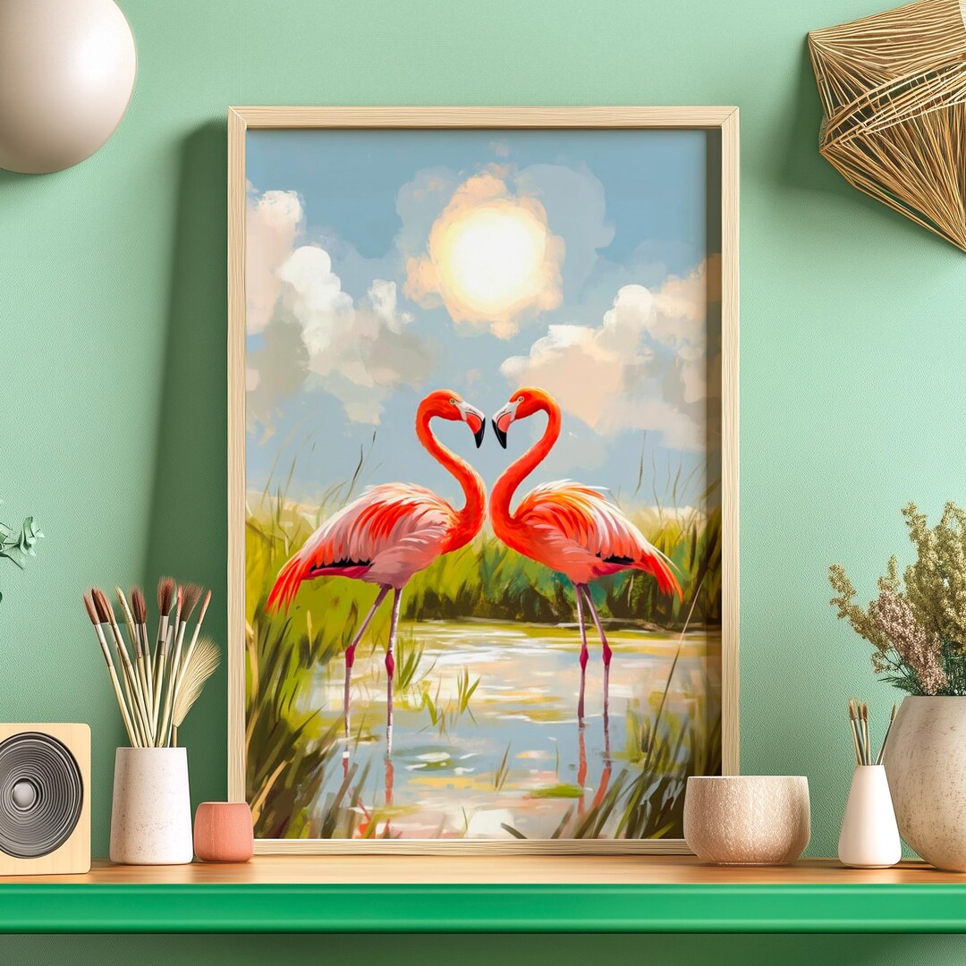 Flamingo Couple Wetland Bliss Poster, American Flamingos Print ...
