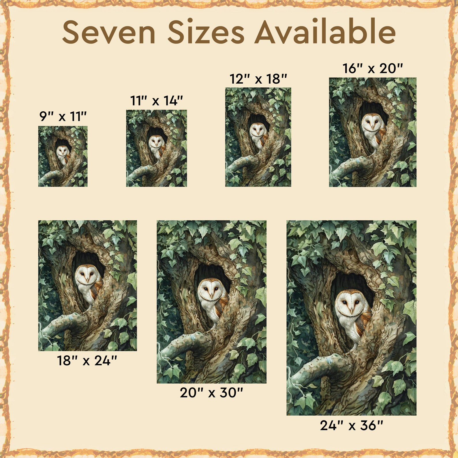 Tree Hollow Barn Owl Poster, Owl Nursery Decor, Vintage Forest Print ...