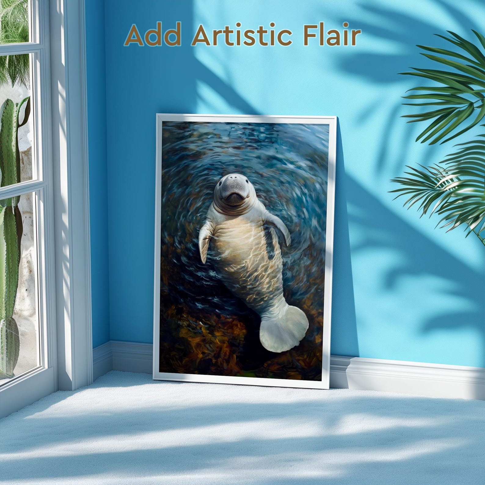 Relaxing Manatee Belly up Poster, Florida Manatee Print, Cute Sea Cow ...