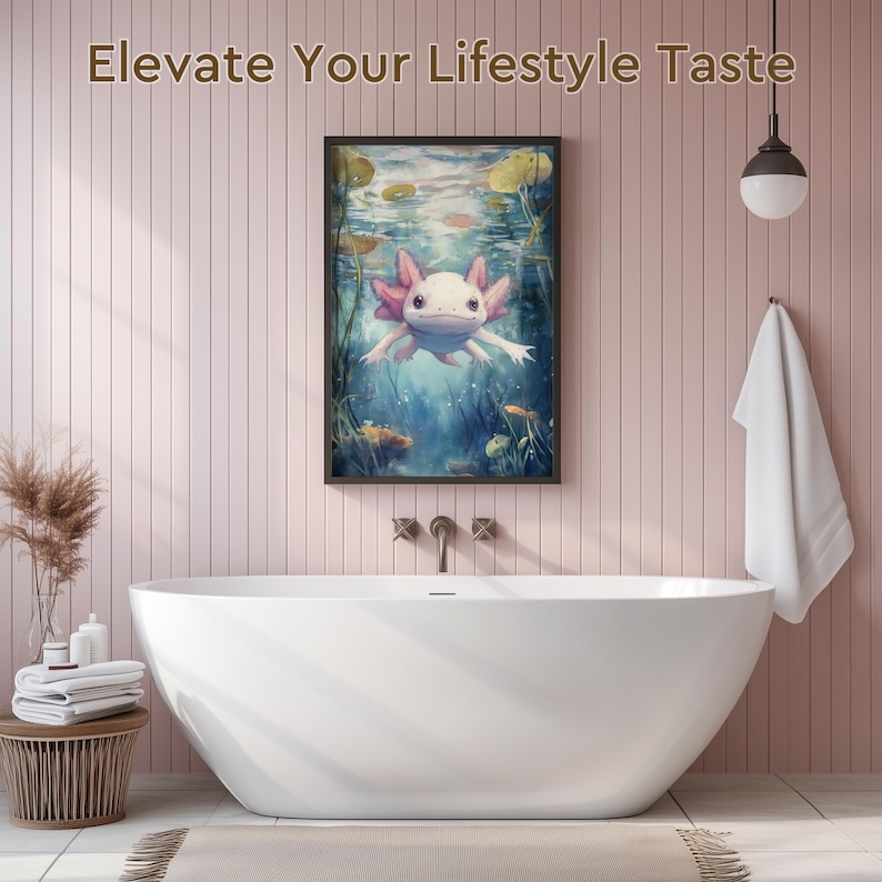 Axolotl Swimming Lake Plants Poster, Axie Lover, Mexican Salamander ...