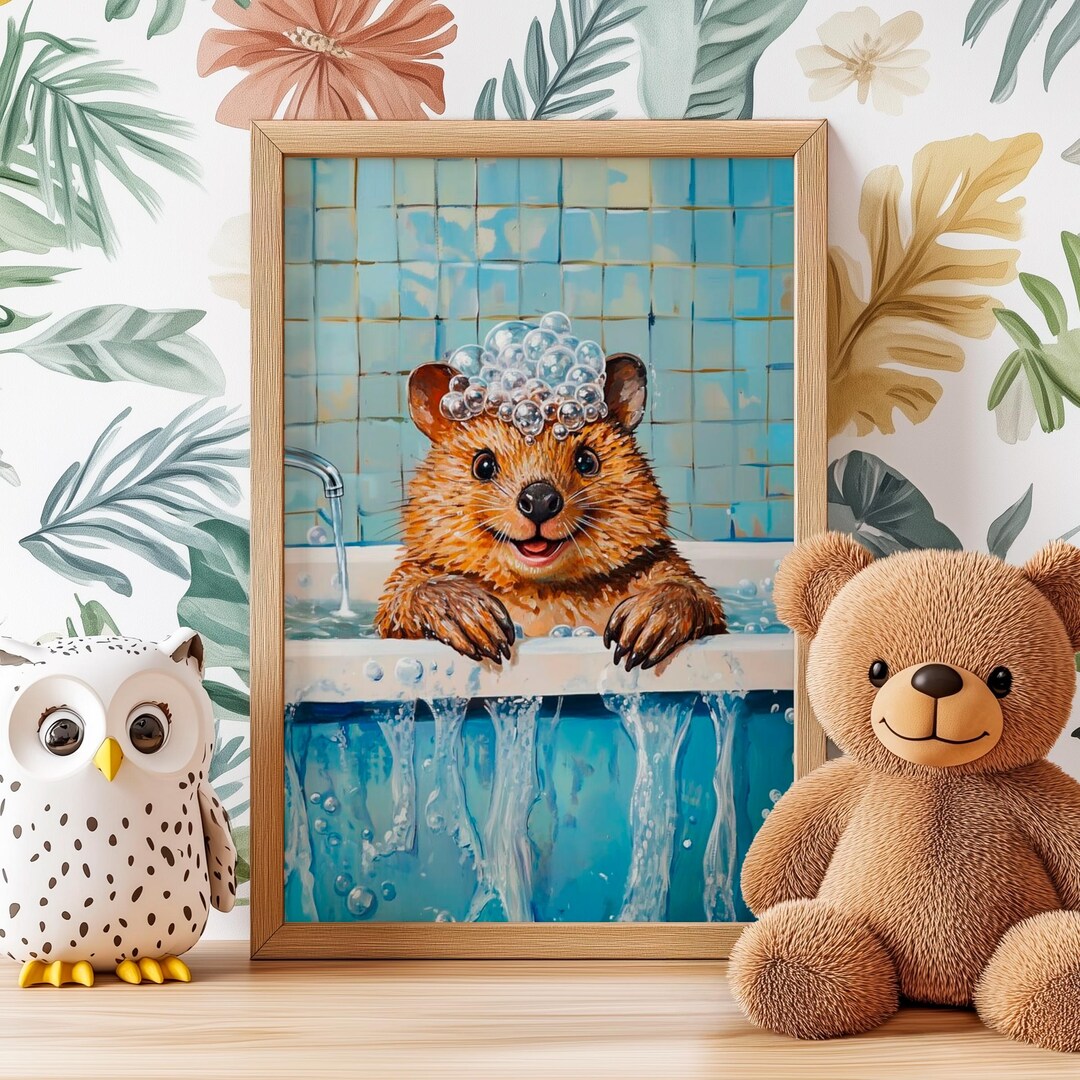 Bathtub Bubble Bath Quokka Poster, Happiest Quokka Print, Wildlife ...