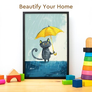 Rainy Day Umbrella Cat Poster, Black Cat Wall Art, Funny Kitten Print ...