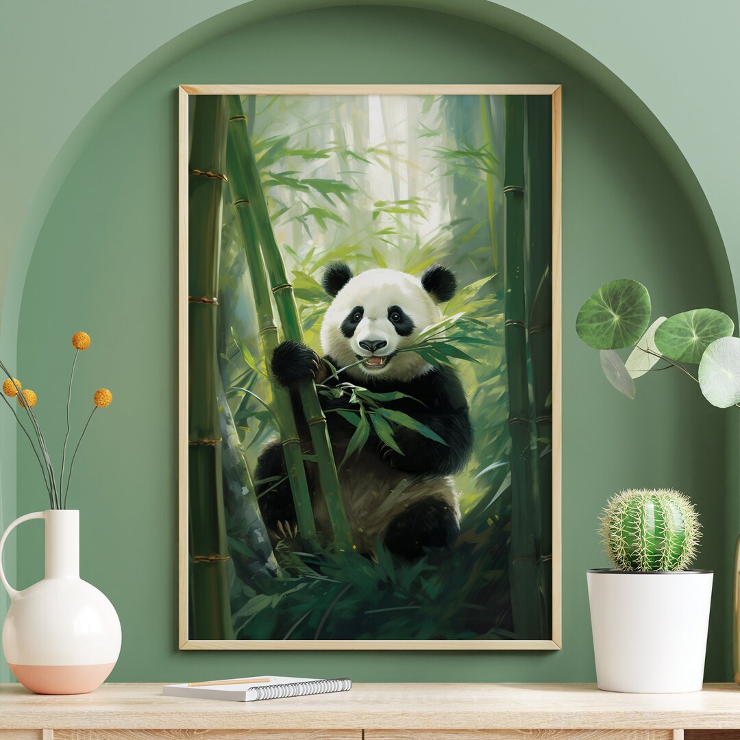 Forest Panda Eating Bamboo Poster, Funny Panda Wall Art, Panda Lover ...