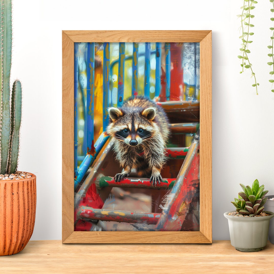 Kids Playground Playful Raccoon Poster, Funny Trash Panda, Raccoon Wall ...