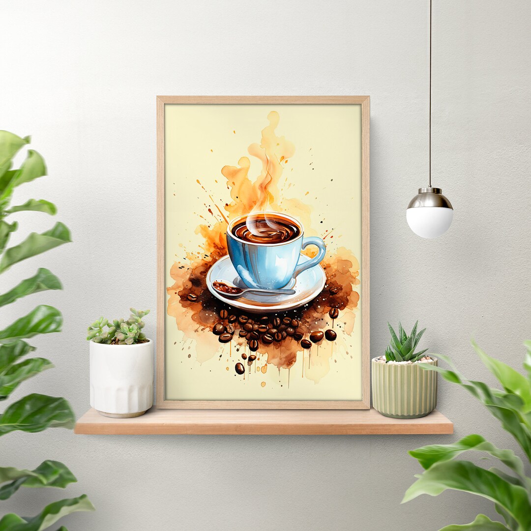 Retro Coffee Teacup Poster Watercolor Paintings Vintage - Etsy
