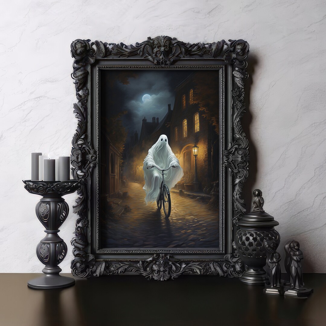 Haunting Ghost Riding Bicycle Poster, Haunted Village, Vintage Horror ...
