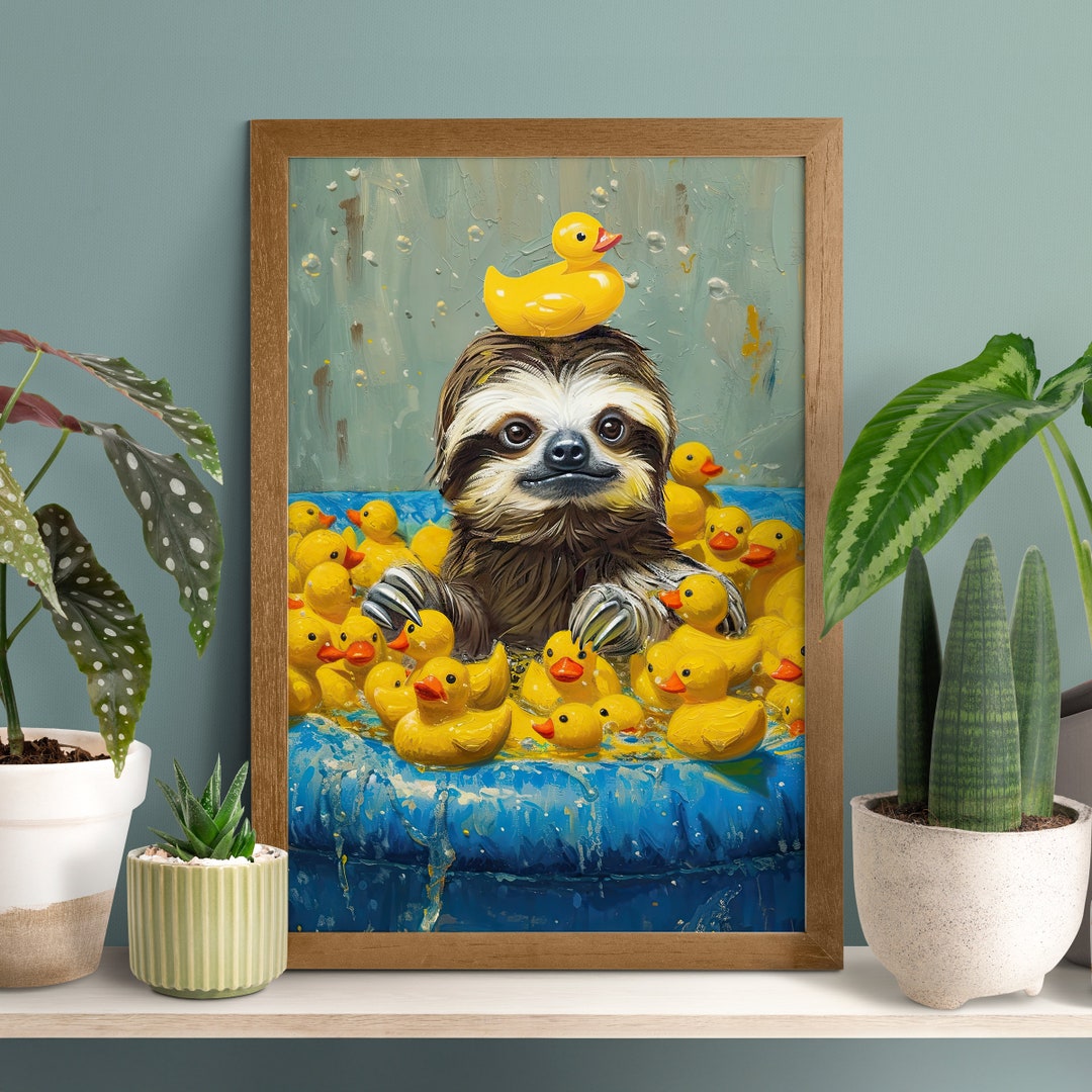 Rubber Duck Pool Sloth Poster, Bathroom Wall Art, Cute Sloth Gifts ...