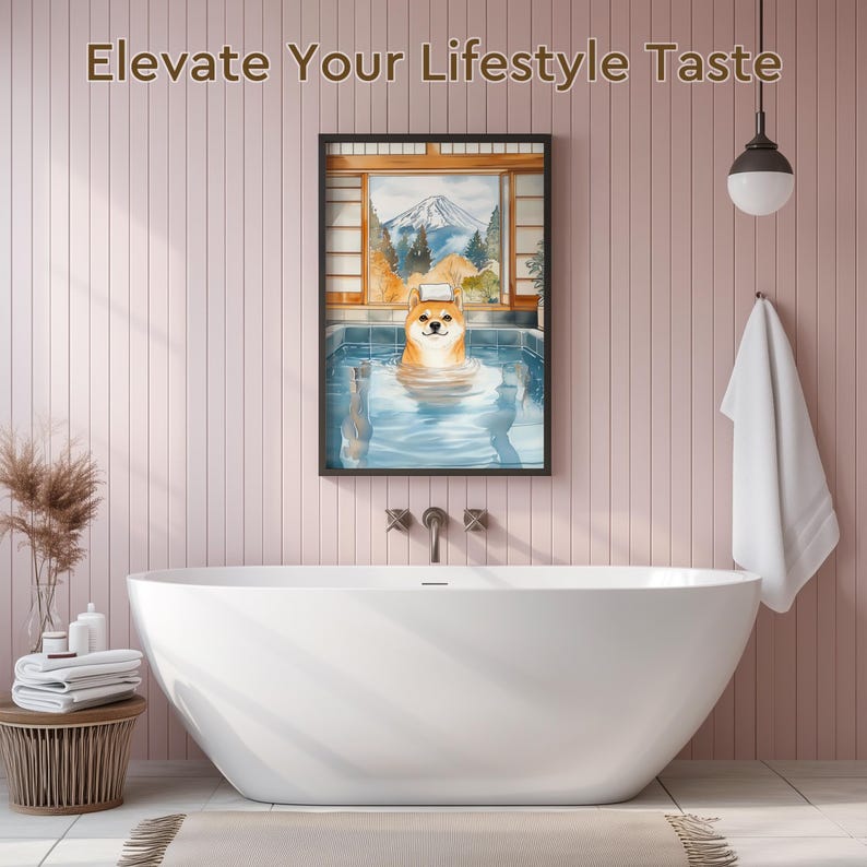 Japanese Bathhouse Bath Shiba Poster, Shiba Inu Lover, Japanese Dog ...
