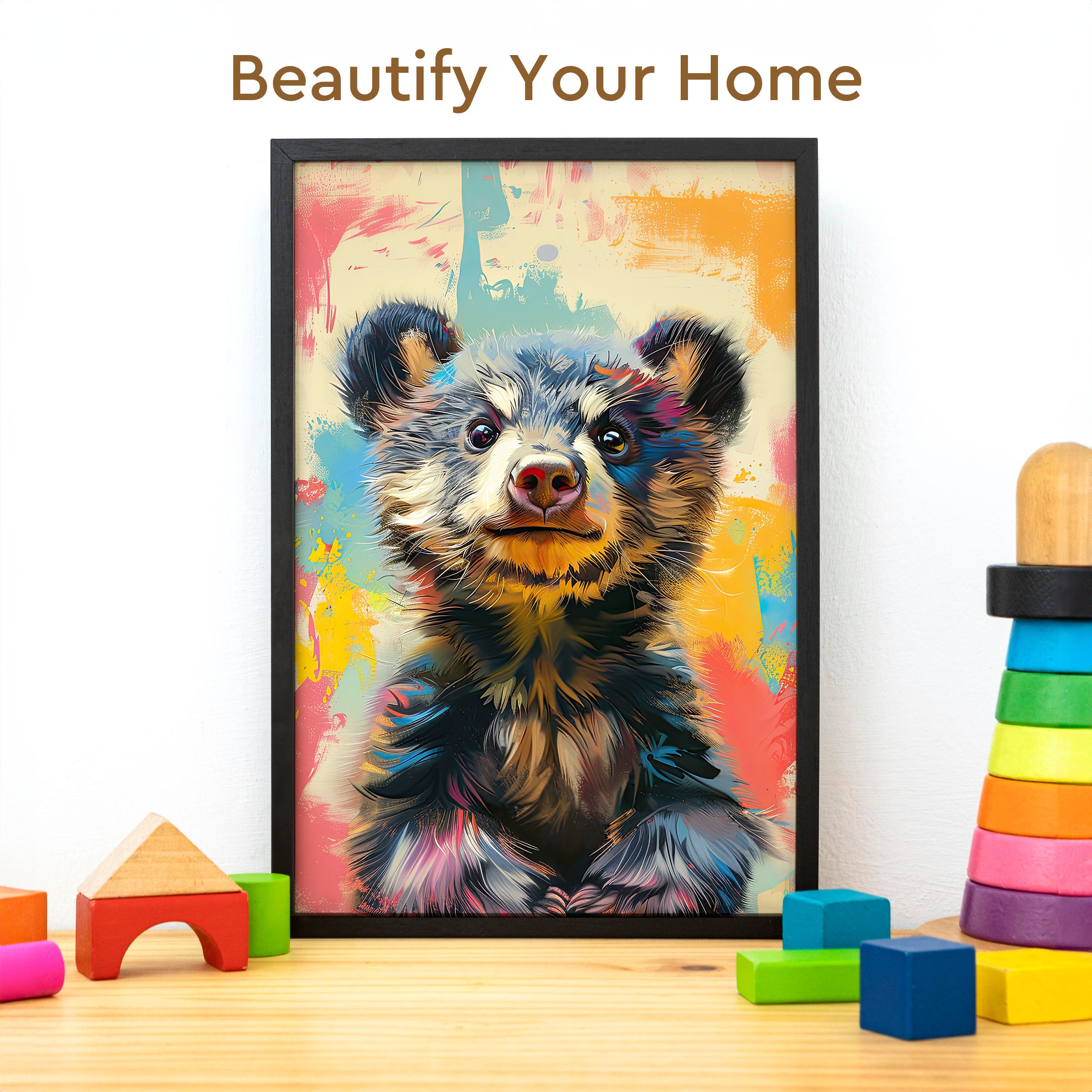 Wildlife Cute Bear Nursery Poster, Black Bear Lover Gift, Funny Bear ...