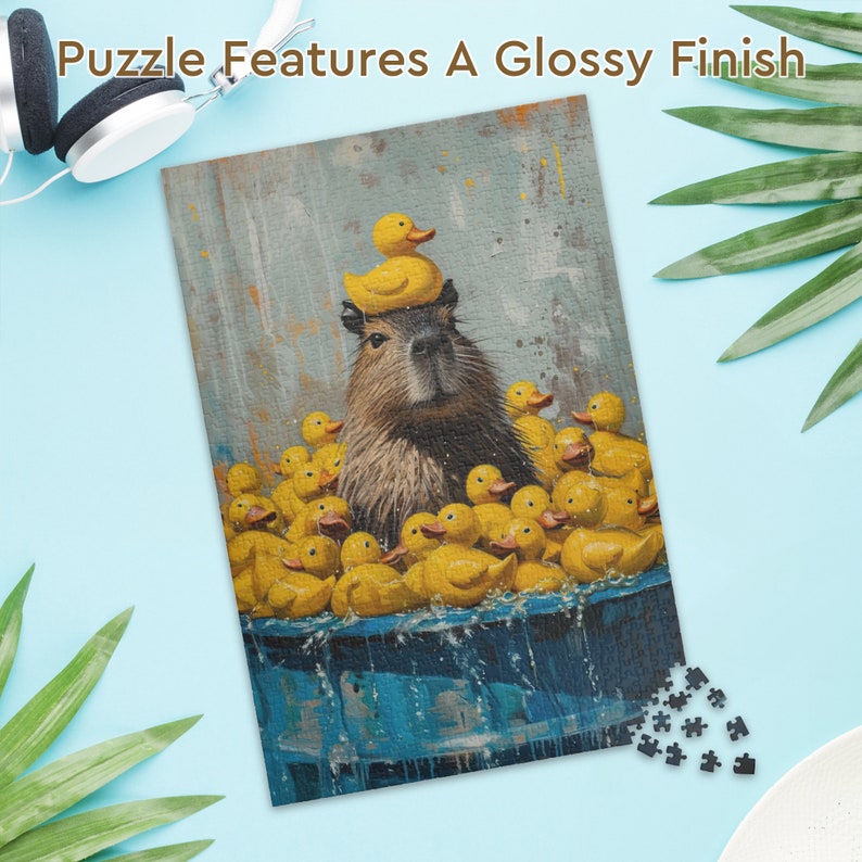 Capybara in Rubber Duck Pool Jigsaw Puzzle, Whimsical Wildlife Wall Art ...