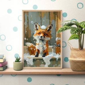 Bathtub Bubble Bath Fox Poster, Bathroom Wall Art, Fox Lover Gifts ...