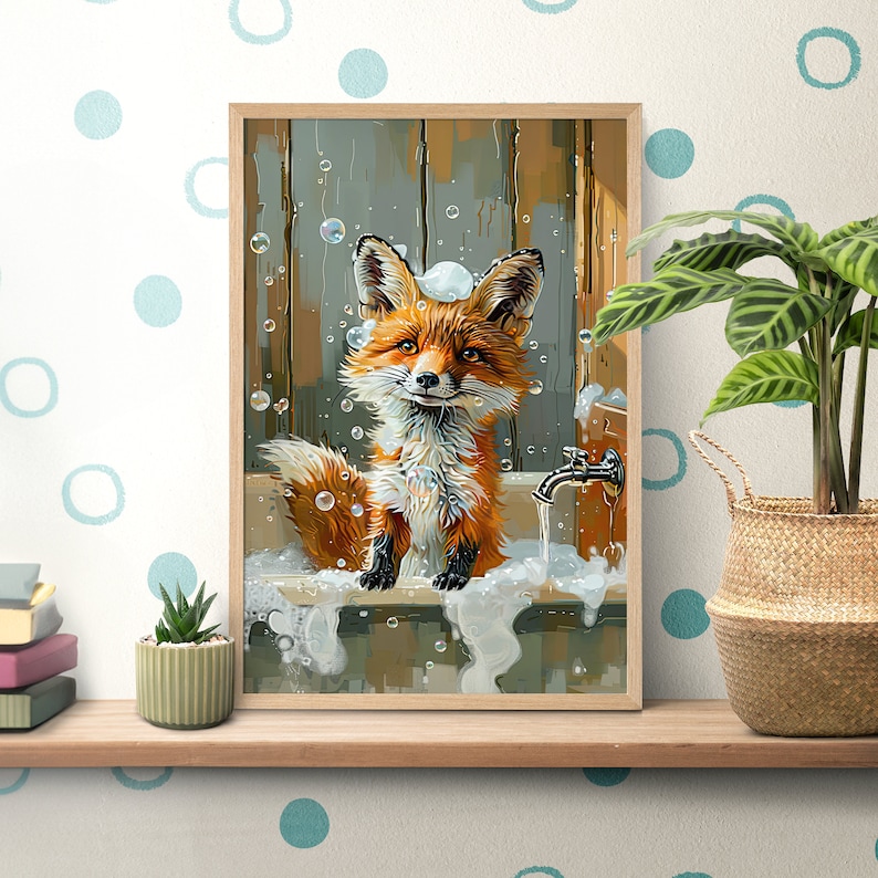 Bathtub Bubble Bath Fox Poster, Bathroom Wall Art, Fox Lover Gifts ...
