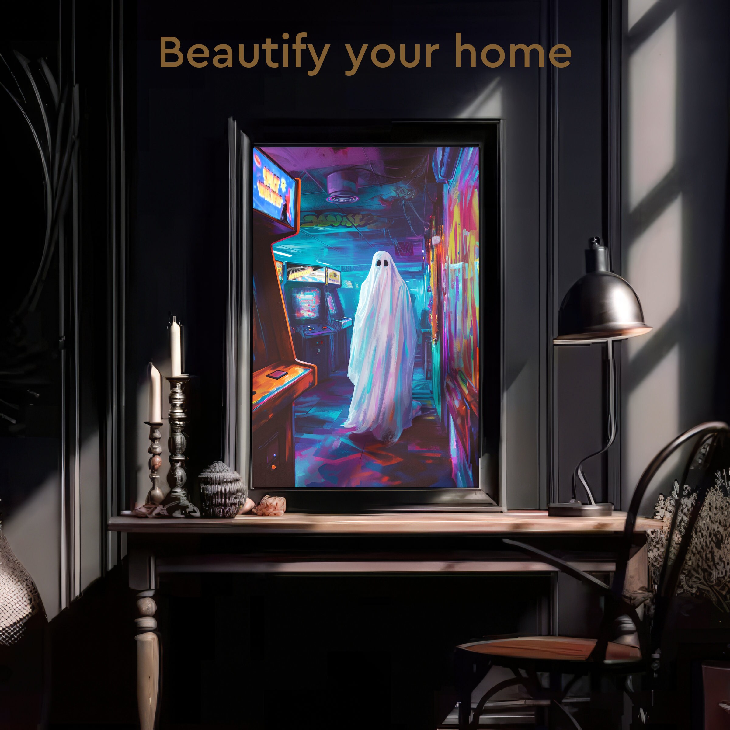 Arcade Room Haunting Ghost Poster, 80s Arcade Pattern, Retro Arcade ...