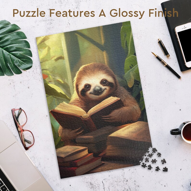 Cute Sloth Reading Book Jigsaw Puzzle, 110/252/520/1014 Pcs, Kids ...