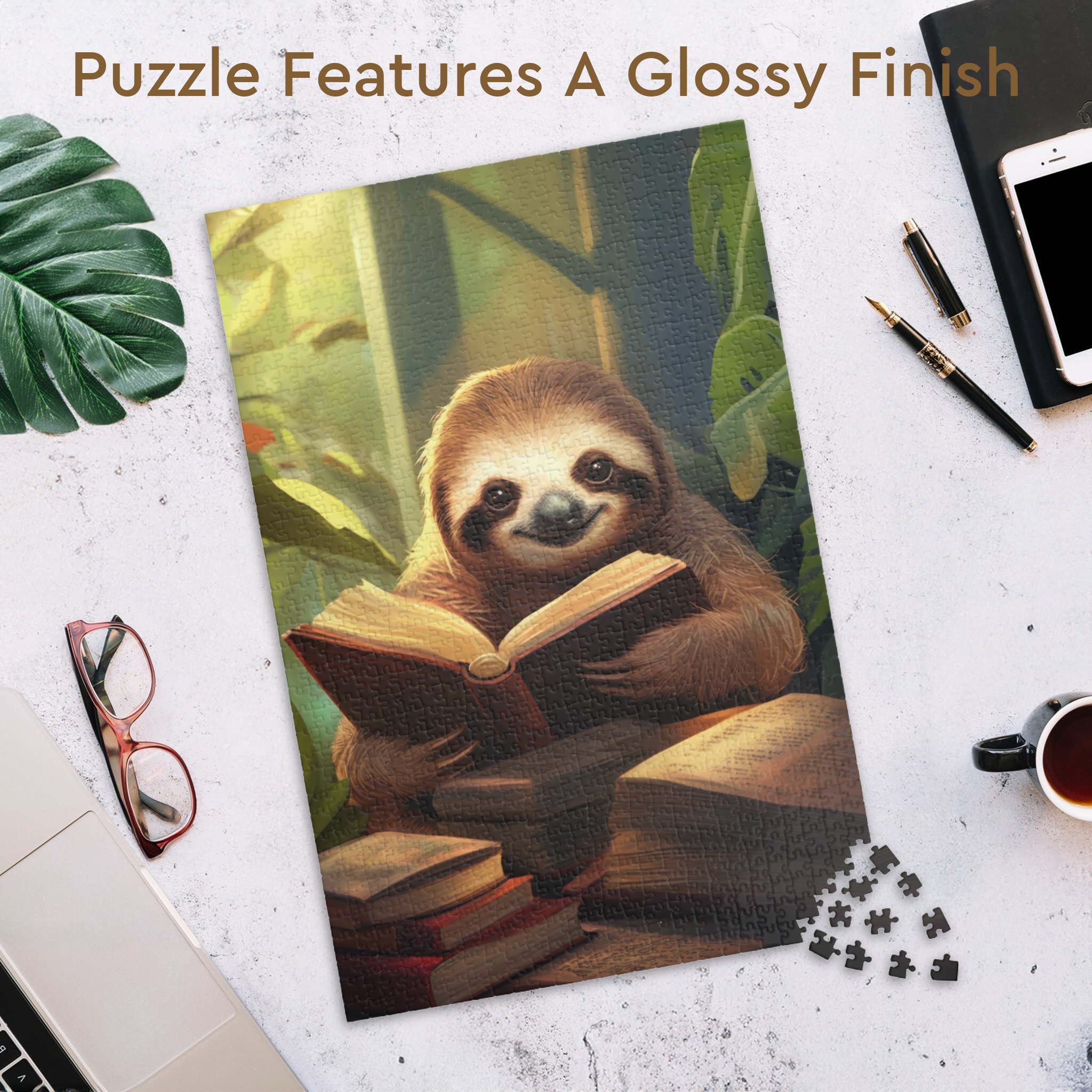 Cute Sloth Reading Book Jigsaw Puzzle, 110/252/520/1014 Pcs, Kids ...