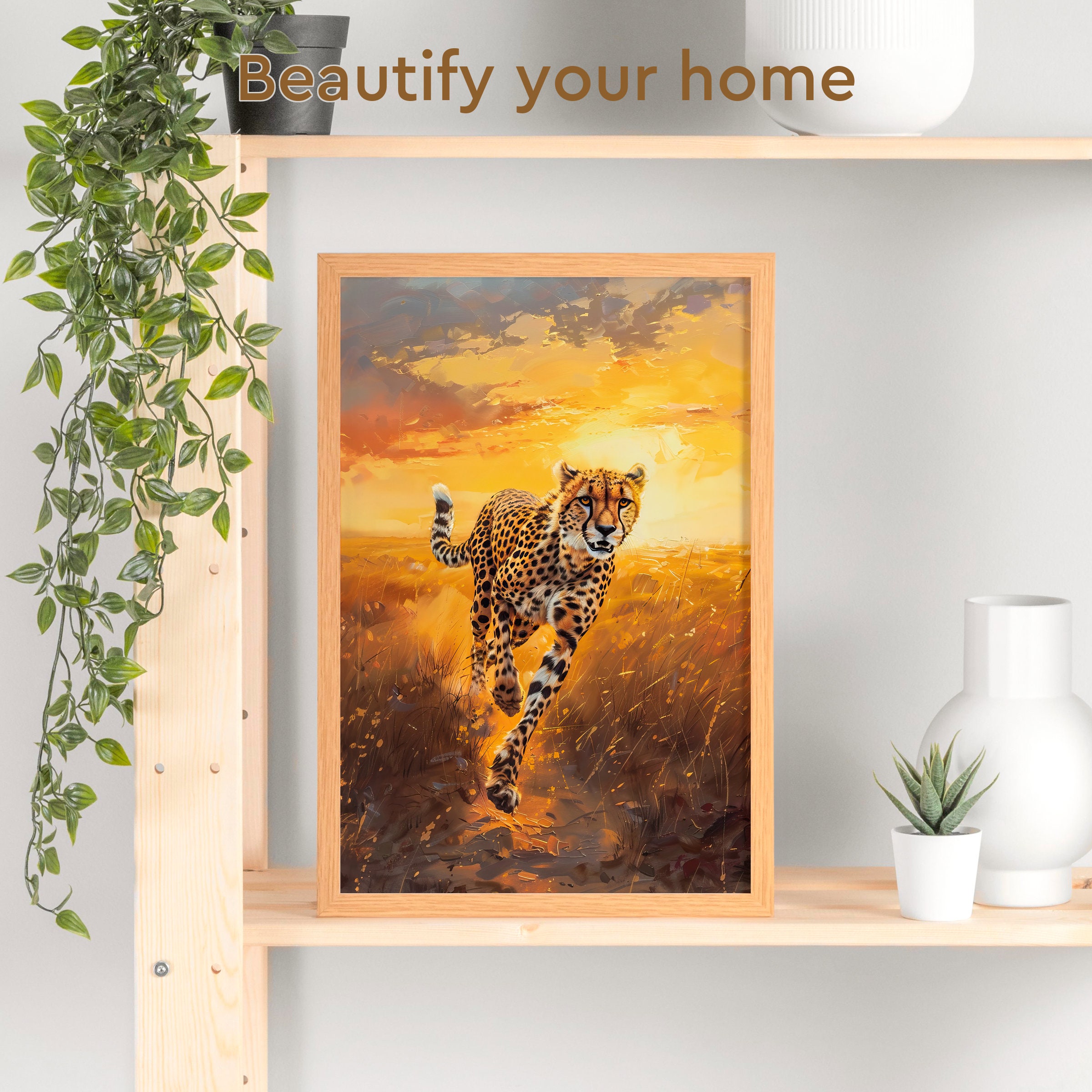 Sunset Savannah Running Cheetah Poster, Leopard Wall Art, Safari Animal ...