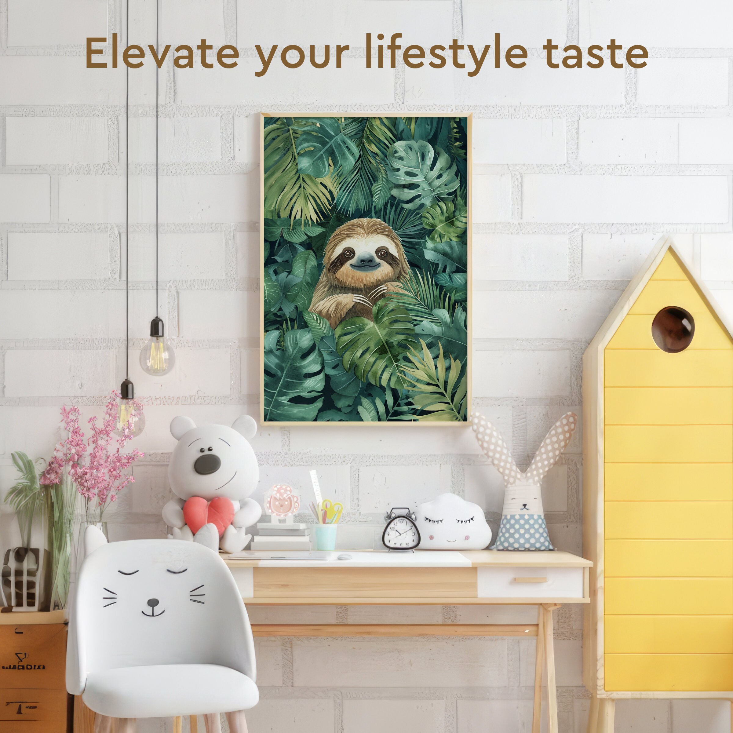 Rainforest Monstera Plant Sloth Poster, Funny Sloth Wall Art, Sloth ...