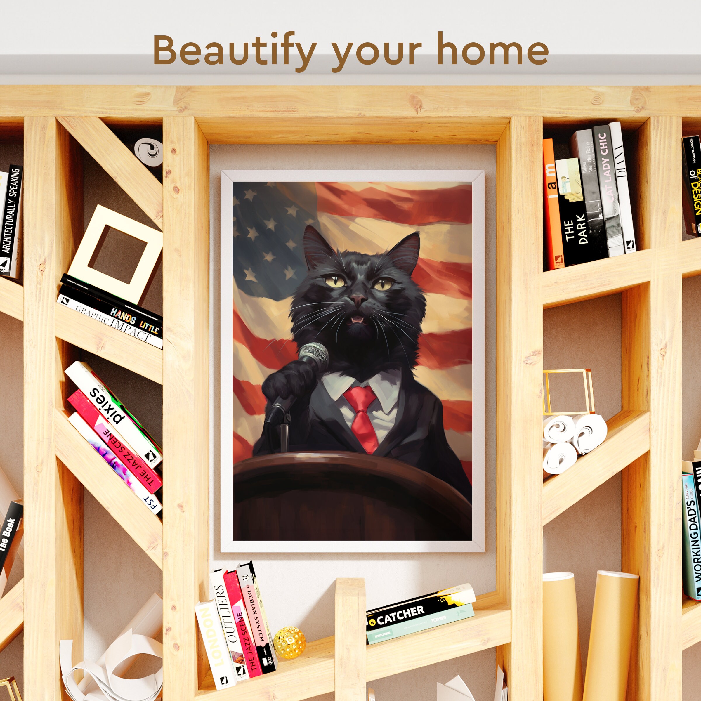 Exclusive President Black Cat Poster, Funny Kitten Wall Art, Wall Pet ...